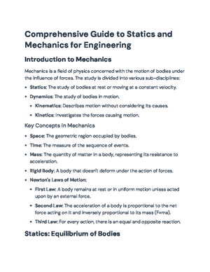 ENG 101: Overview of Key Principles in Engineering Statics - Studocu