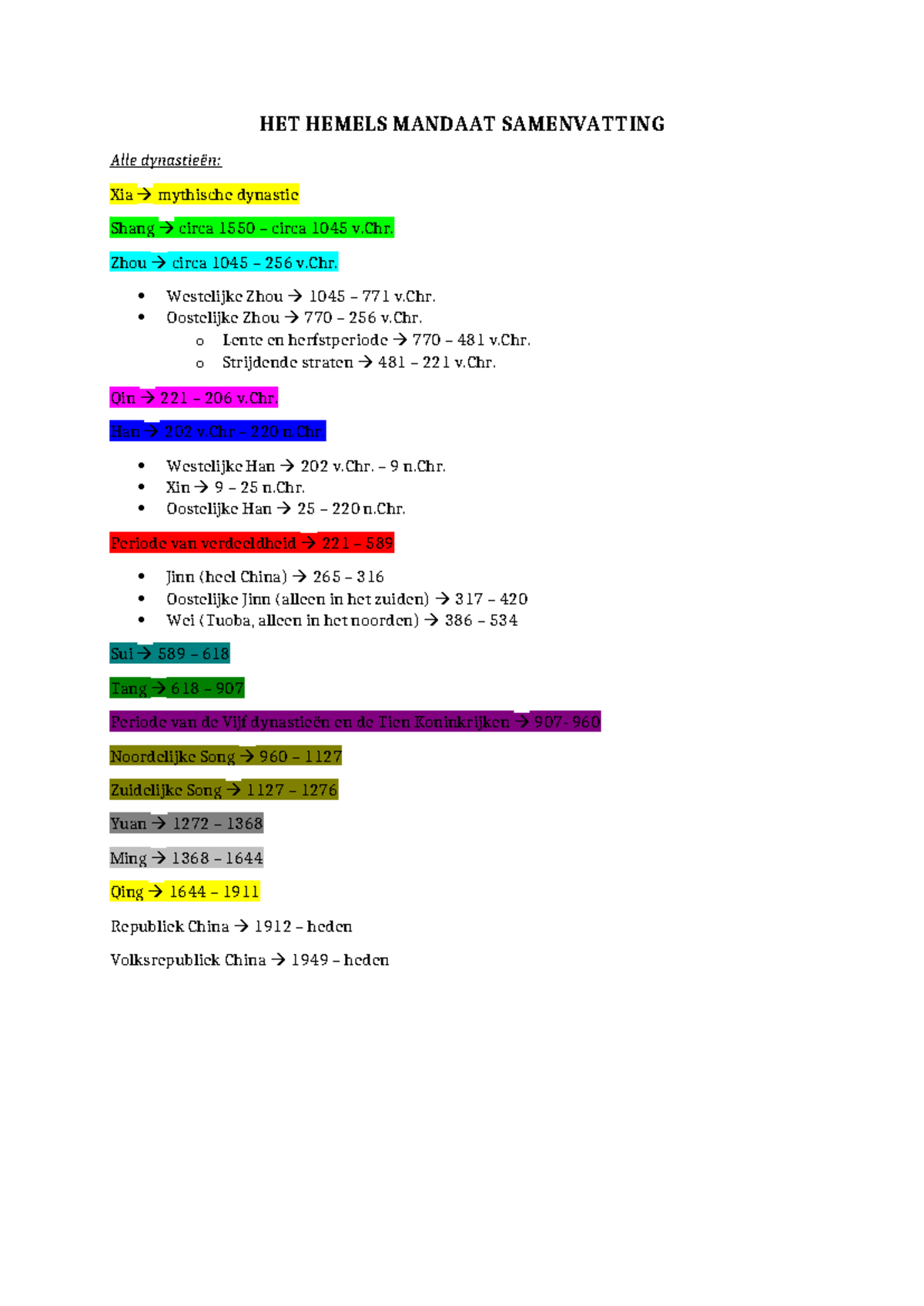 Samenvatting HET HEMELS MANDAAT: Chinese Dynastieën en Geschiedenis ...