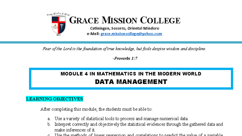 Module 4: Data Management in Mathematics (667101938) - Studocu