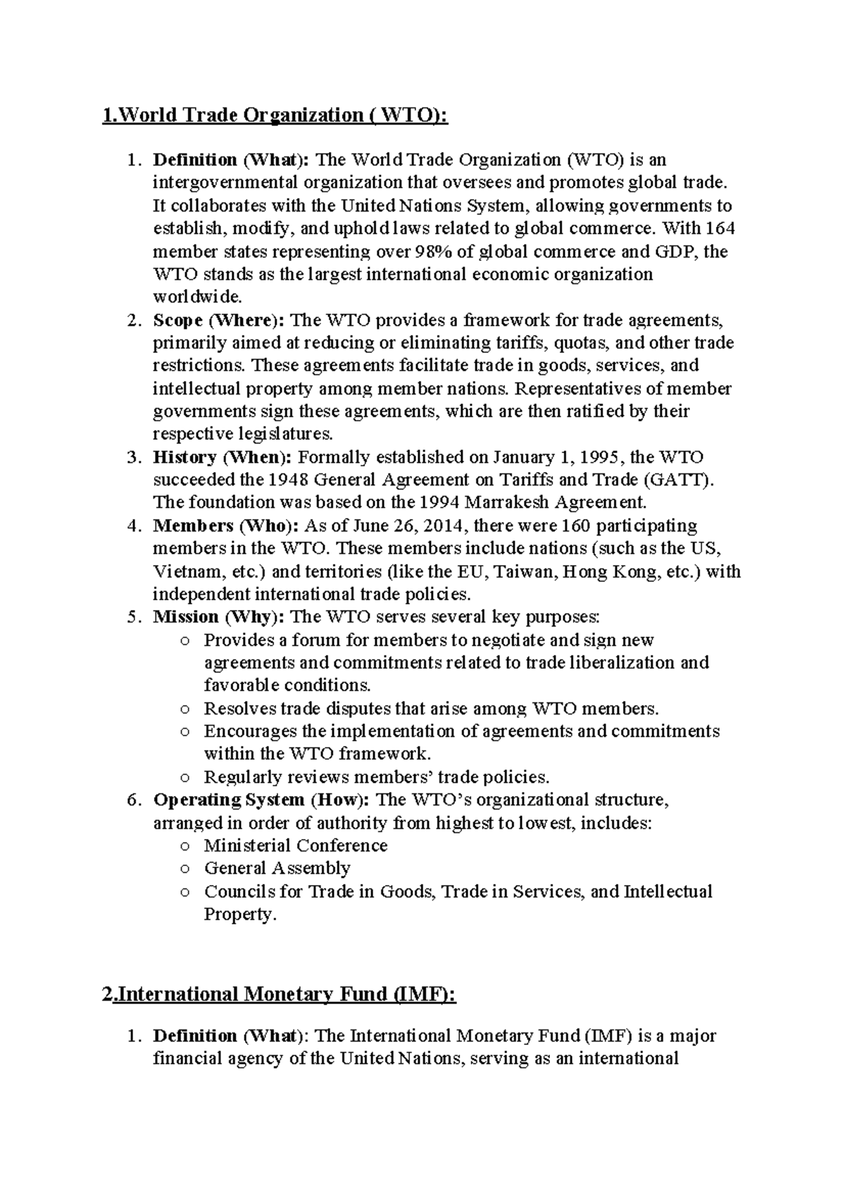 G5 - Summary International business - 1 Trade Organization ( WTO ...