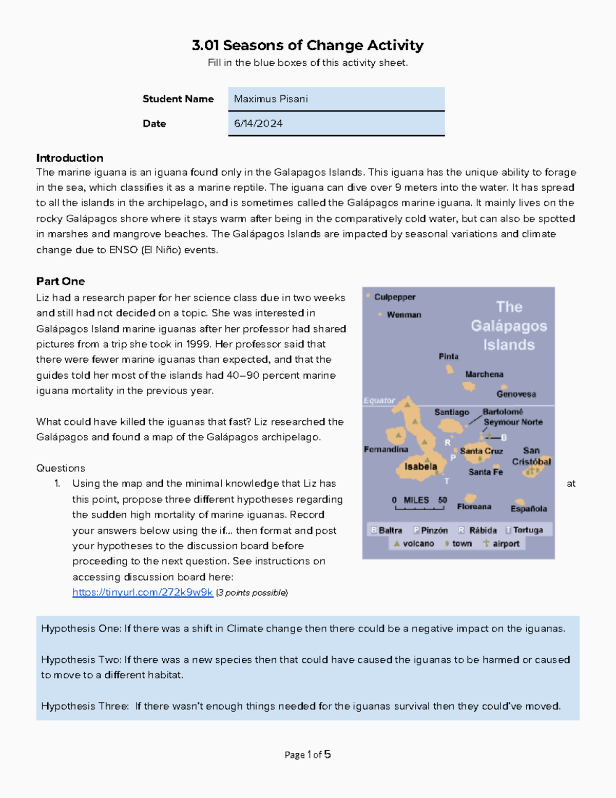 3.01 Marine Science: Seasons of Change Activity and Research Hypotheses ...