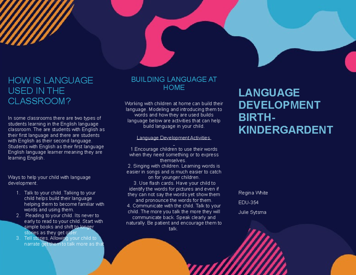 Language Development Pamplet-Regina White - HOW IS LANGUAGE USED IN THE CLASSROOM? In some - Studocu
