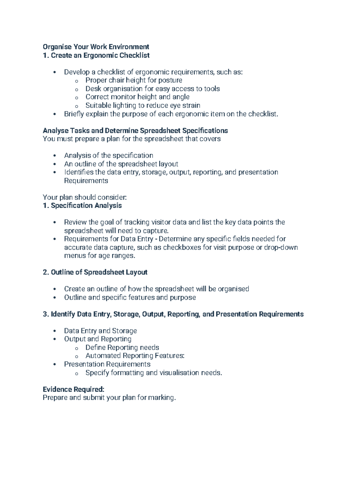 Ergonomic Checklist & Spreadsheet Plan for Work Environment - Studocu