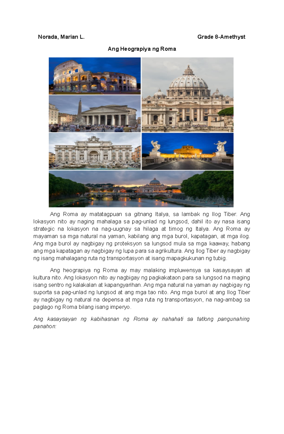 Ang Heograpiya ng Roma - Norada, Marian L. Grade 8-Amethyst Ang ...