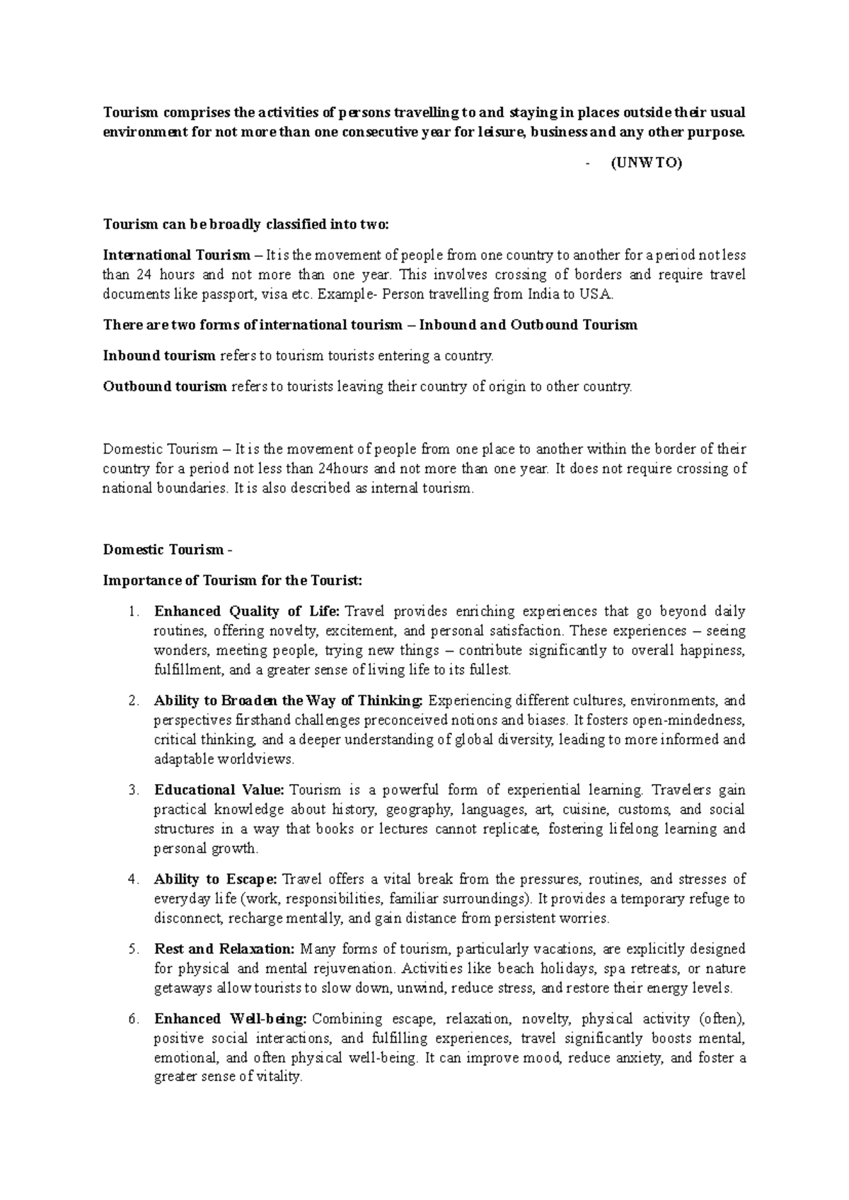 Tourism Intro: Understanding Its Importance for Economy & Society - Studocu