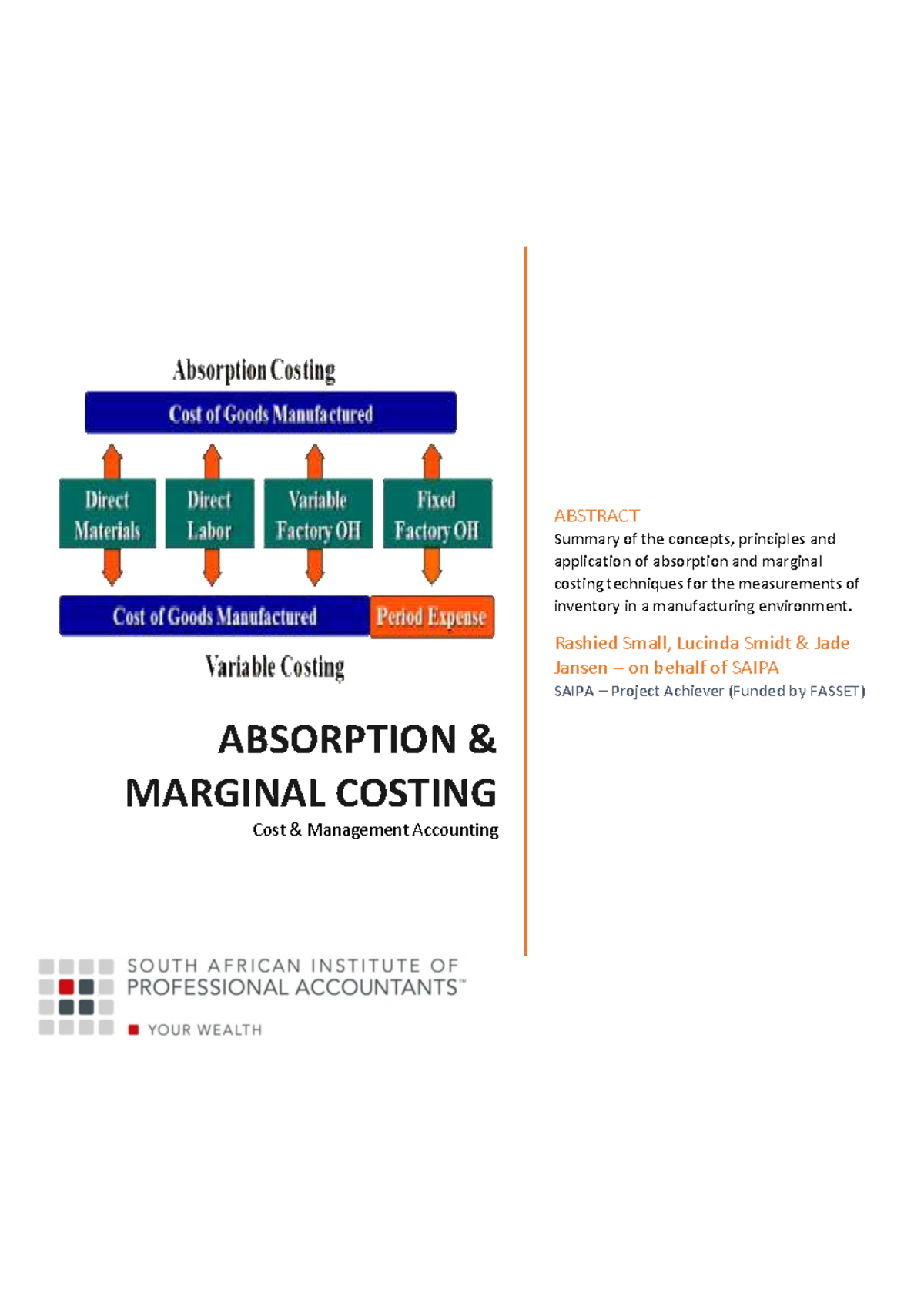 SAIPA: Project Achiever - Summary of Absorption & Marginal Costing ...