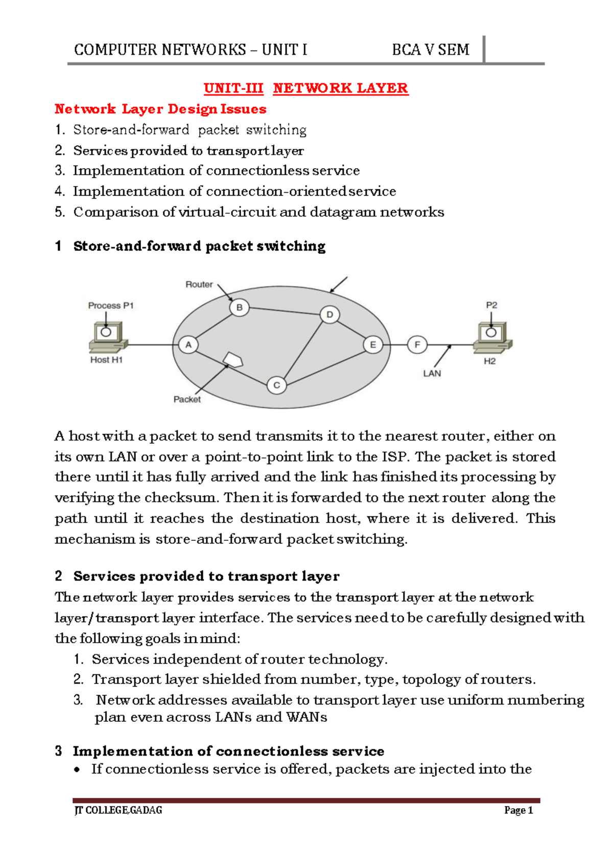 Unit-III Network Layer Overview and Key Concepts - Studocu