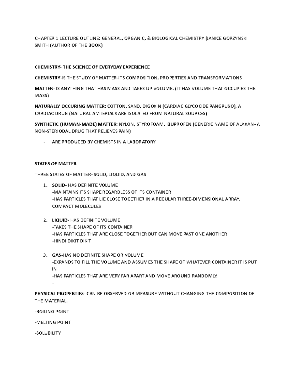 Chapter 1 Lecture IN ( General Chemistry) - CHAPTER 1 LECTURE OUTLINE ...