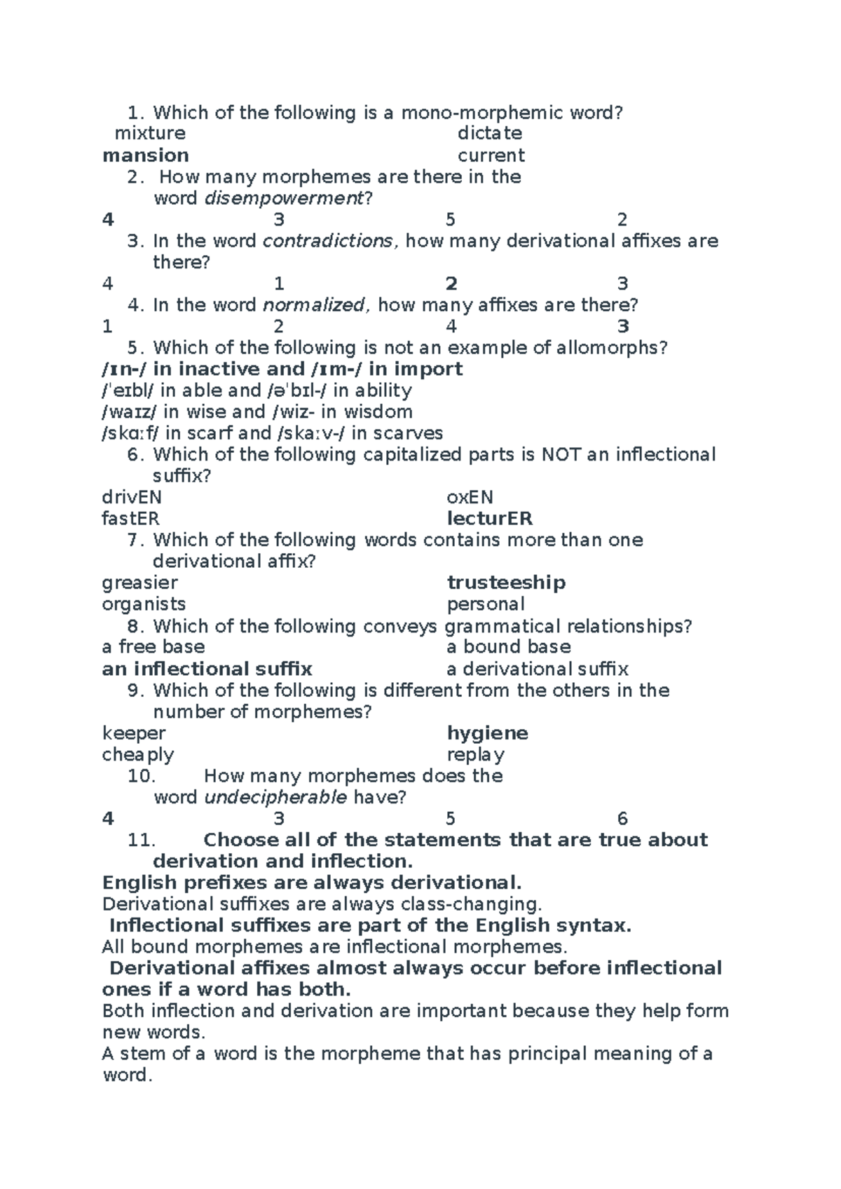 Homework WEEK 2, 4 - Morphonology Practice Questions - Studocu