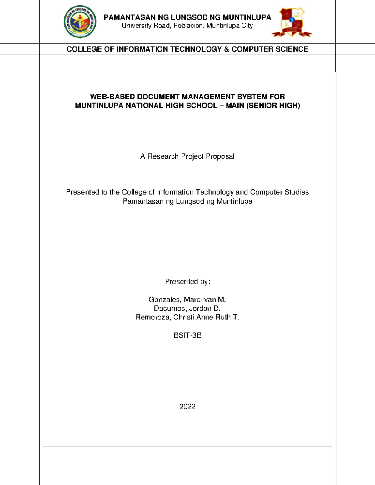 Project Proposal for Web-Based Document Management System (BSIT-3B) - Studocu