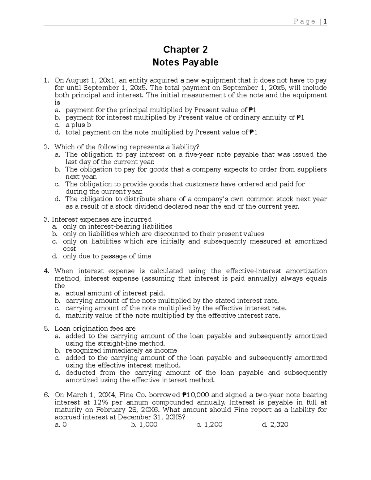 Chapter 2 Notes Payable Key Concepts Sample Questions For Review