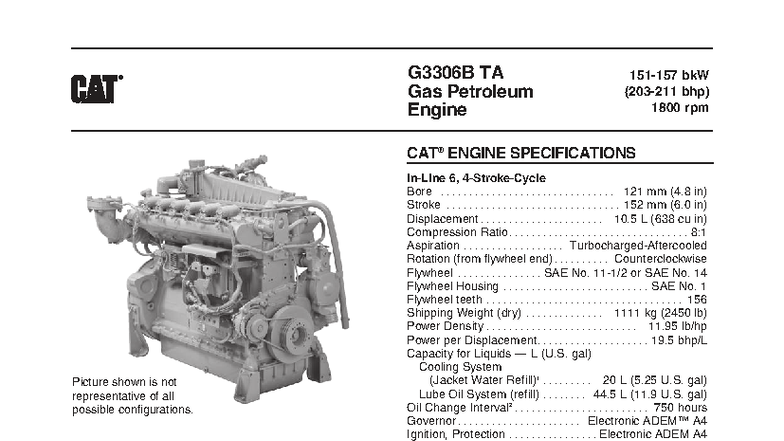 G3306B TA Gas Petroleum Engine Specifications (LEHW8815-07) - Studocu