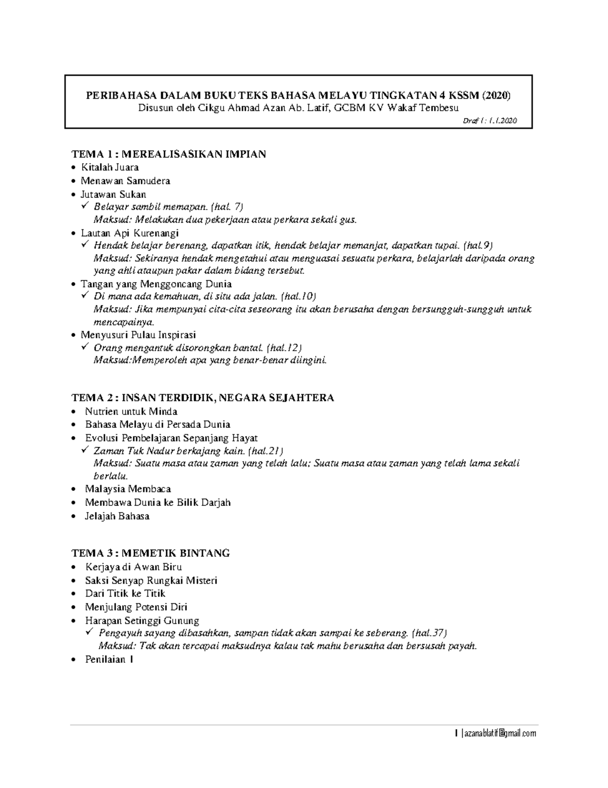 Peribahasa Mengikut Tema Buku Teks BM Tingkatan 4 (2020) - TEMA 1 : MEREALISASIKAN IMPIAN ...