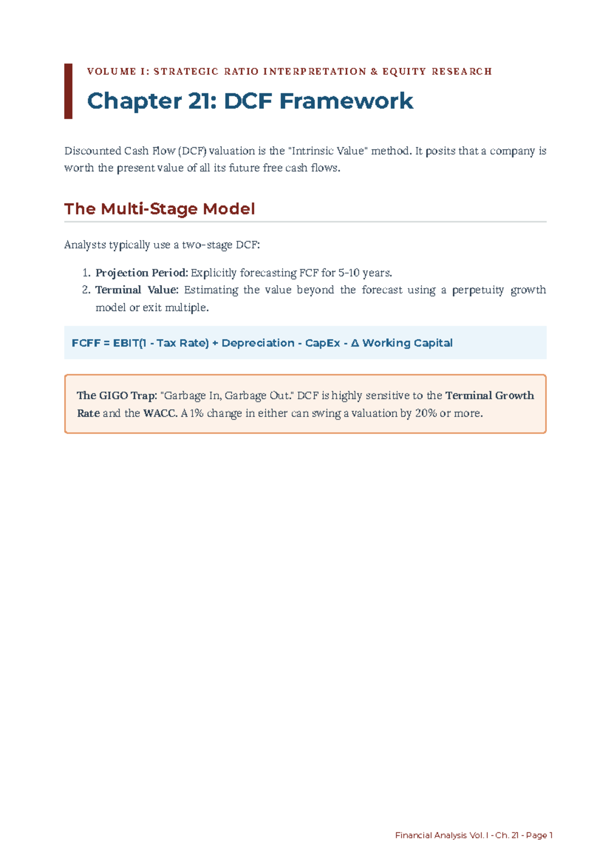 Financial Analysis Vol I: Chapter 21 - DCF Framework Overview - Studocu