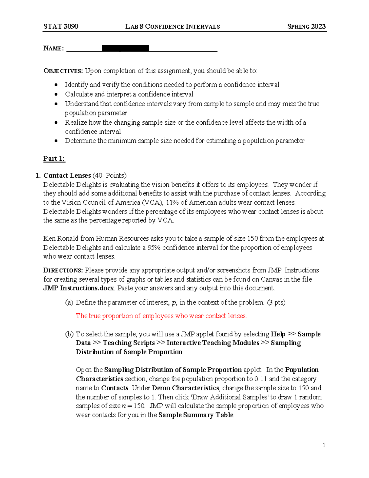 Stat 3090 Lab: Confidence Interval Calculations and Analysis - Studocu