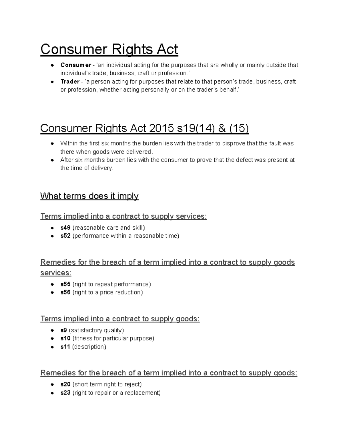 Consumer Rights Act 2015: Key Provisions and Remedies Explained - Studocu