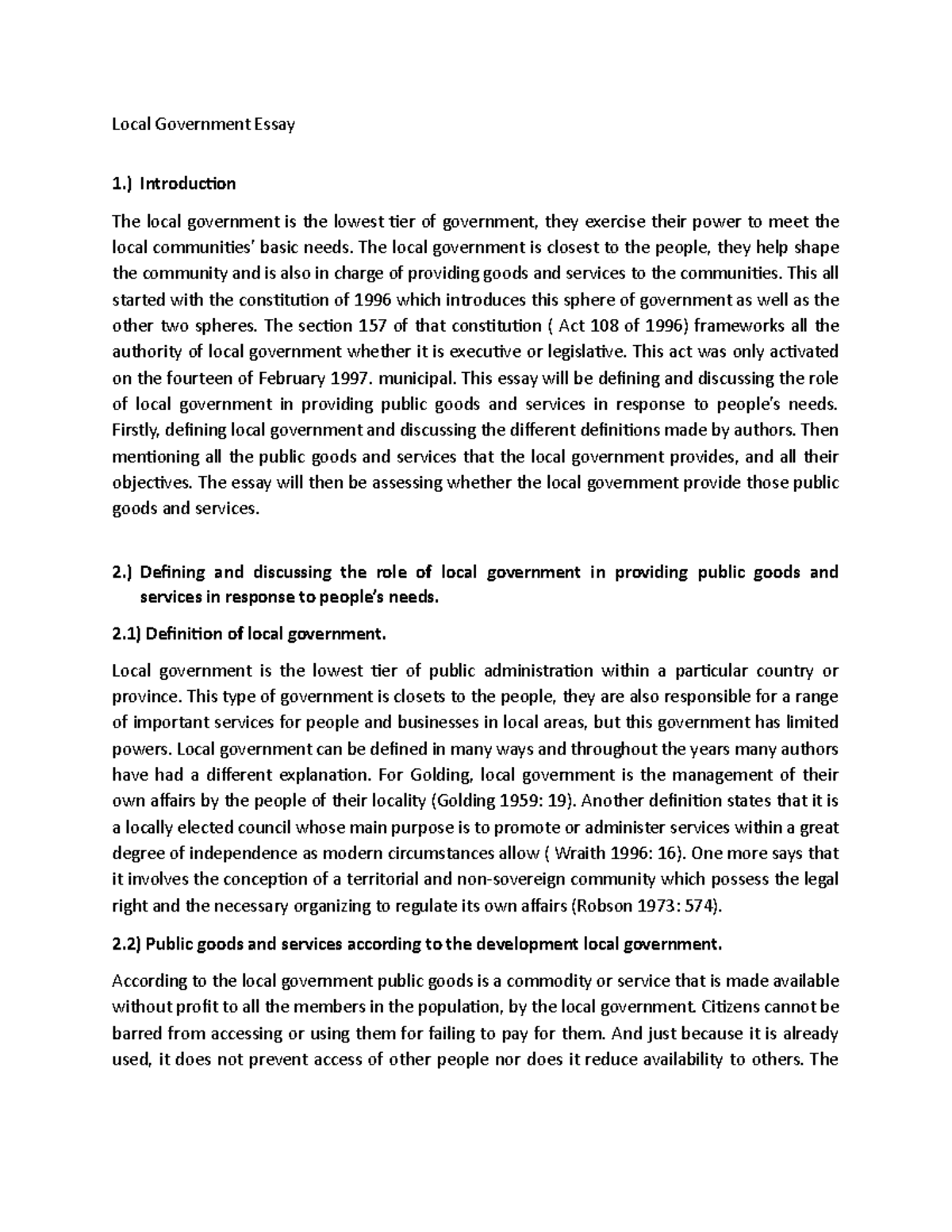 PUA 211 - Local Government Essay: Roles & Public Services Overview ...
