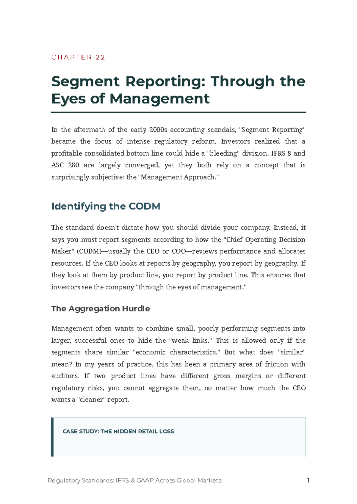 CHAPTER 22 Case Study: Segment Reporting & Management Insights - Studocu
