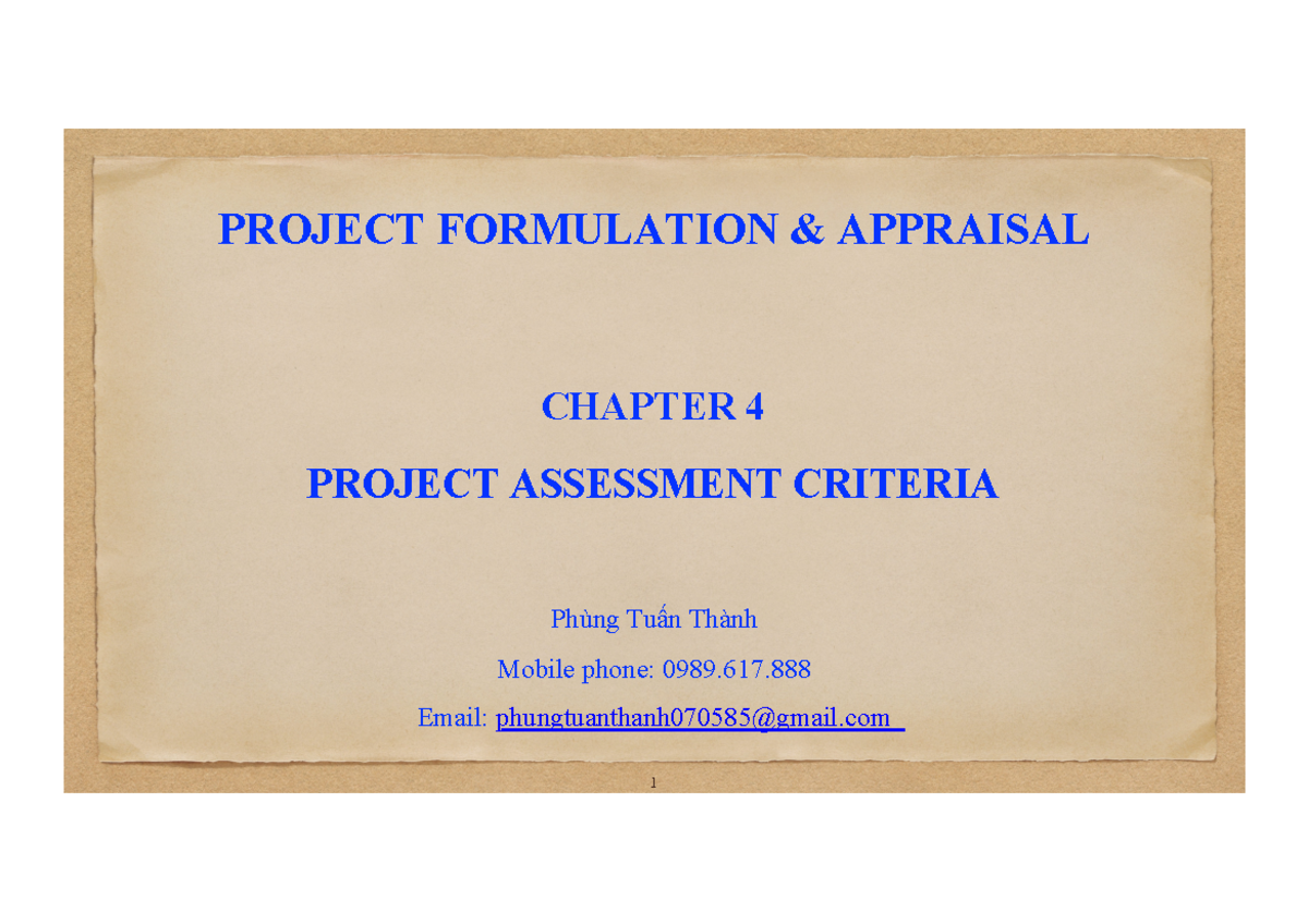 Chapter 4: Project Assessment Criteria and Evaluation Metrics - Studocu