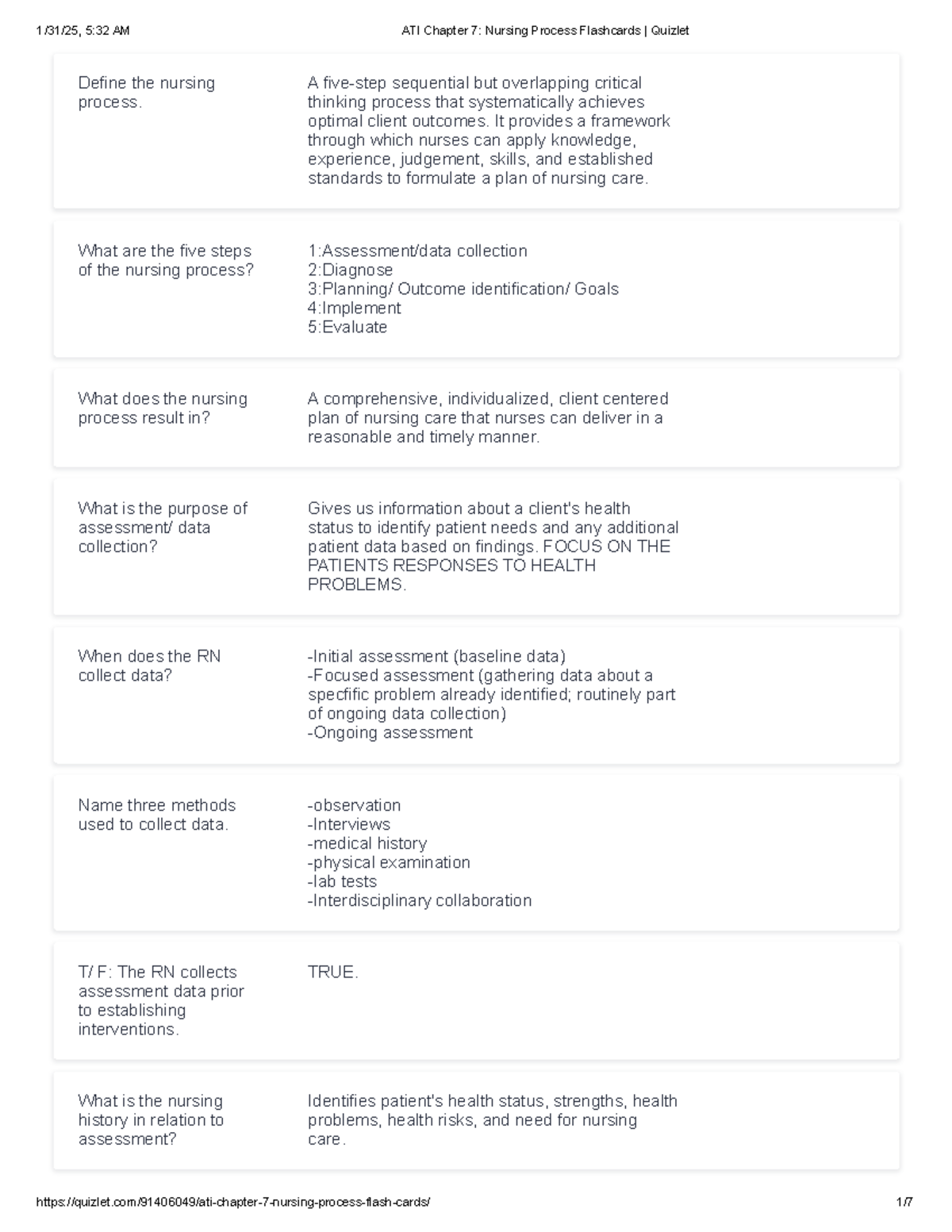 ATI NUR 202 Nursing Process Overview Flashcards Quizlet - Studocu