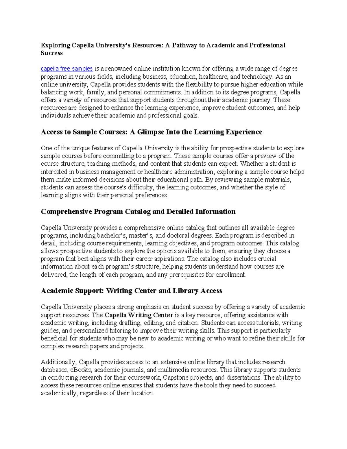 21 capella free samples - Exploring Capella University's Resources: A ...