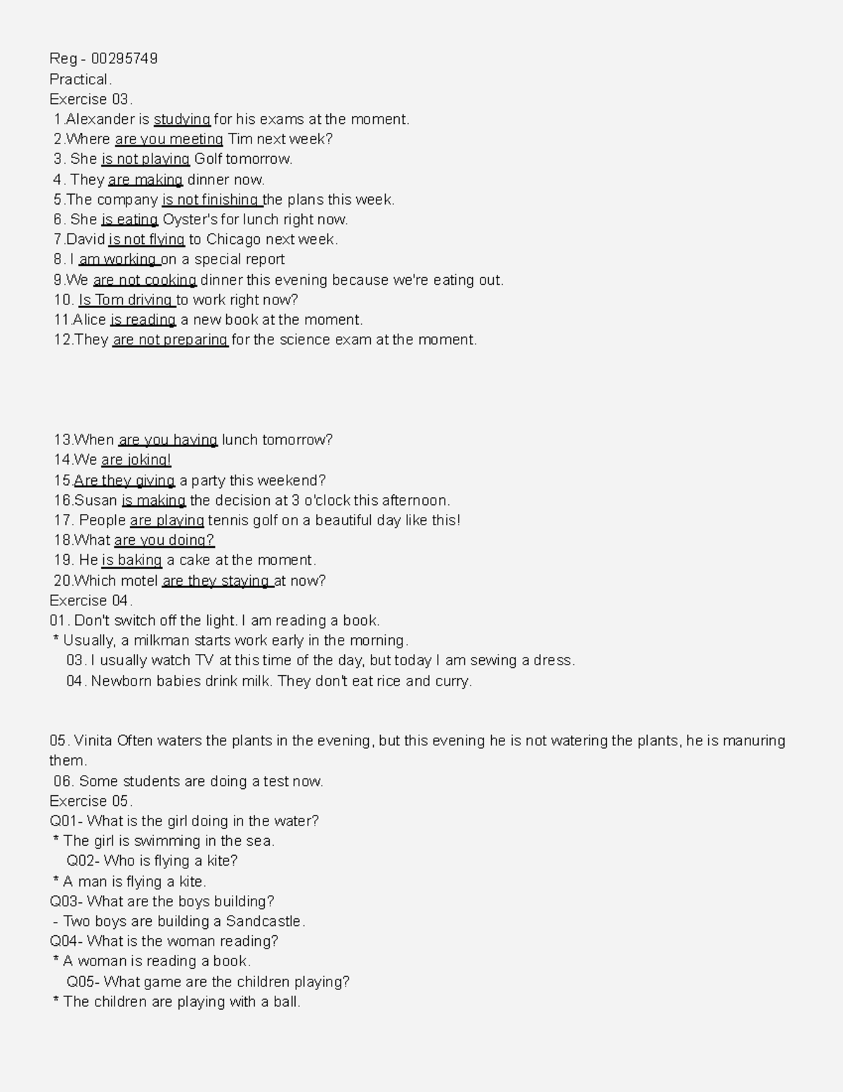 Reg 00295749 Practical Exercises Compilation - Studocu