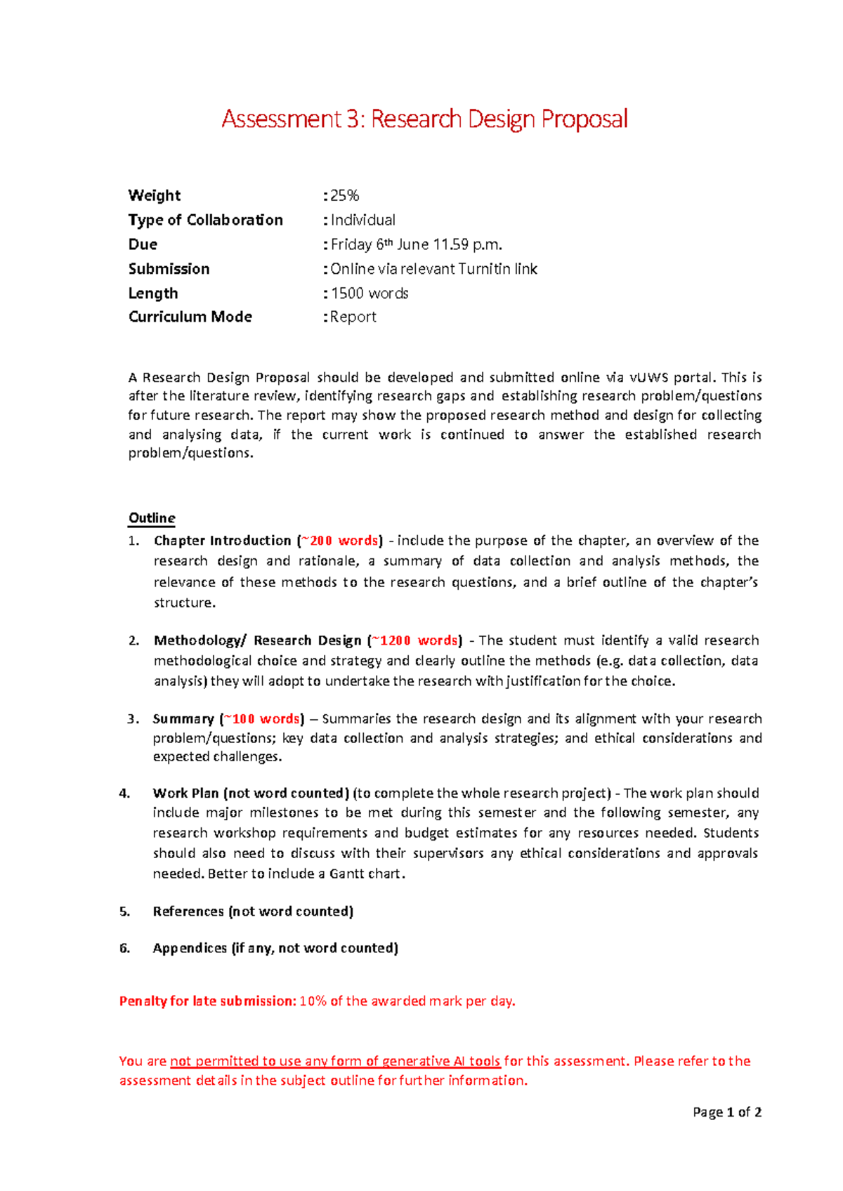 Assessment 3: Research Design Proposal Guidelines and Structure - Studocu