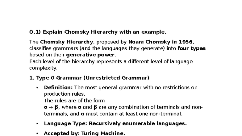 TCS 101: Chomsky Hierarchy & Turing Machines Theory Notes - Studocu