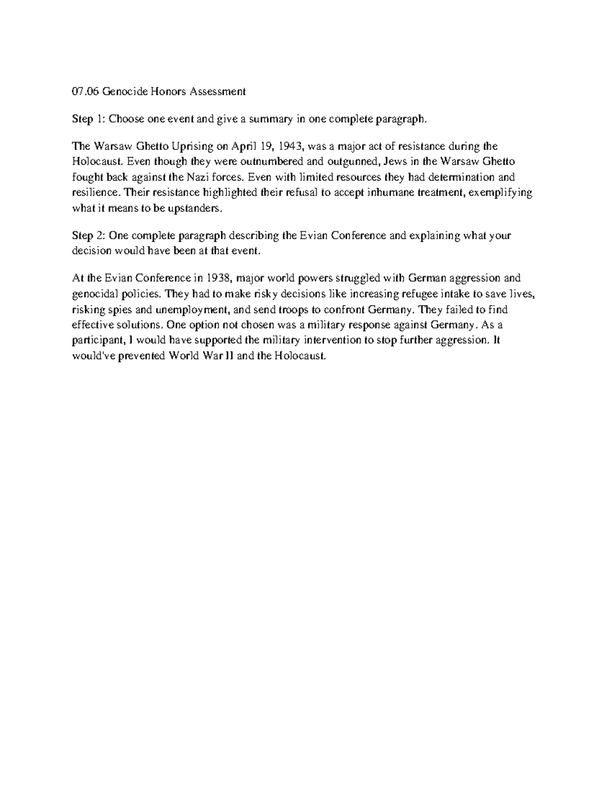 Genocide Honors Assessment Summary and Reflection Paper - Studocu