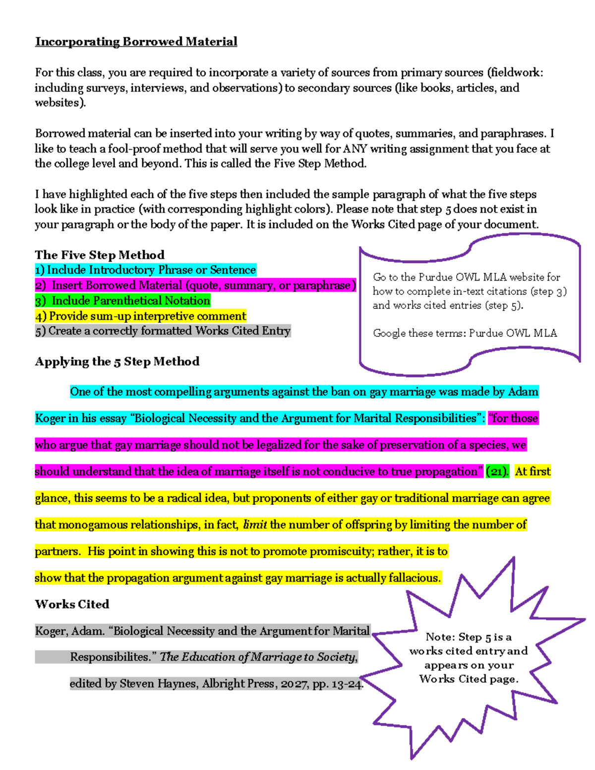 5 Step Method for Incorporating Borrowed Material in Writing - Studocu