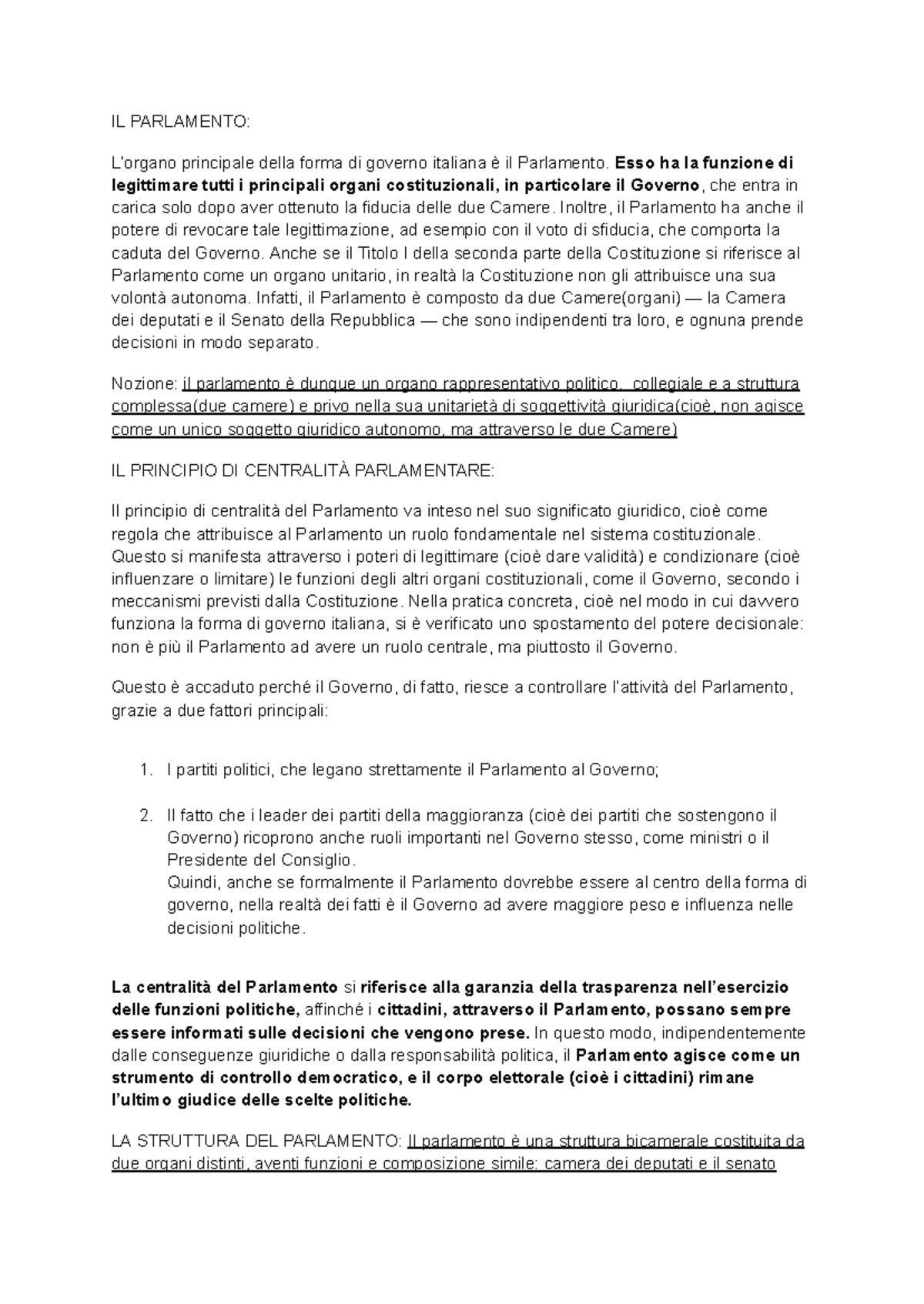 IL PARLAMENTO ITALIANO: STRUTTURA E FUNZIONI (CAP 6 pt2) - Studocu