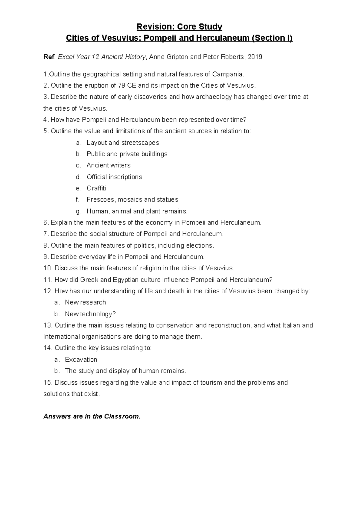 Revision: Core Study of Vesuvius Cities - Pompeii & Herculaneum (Year ...