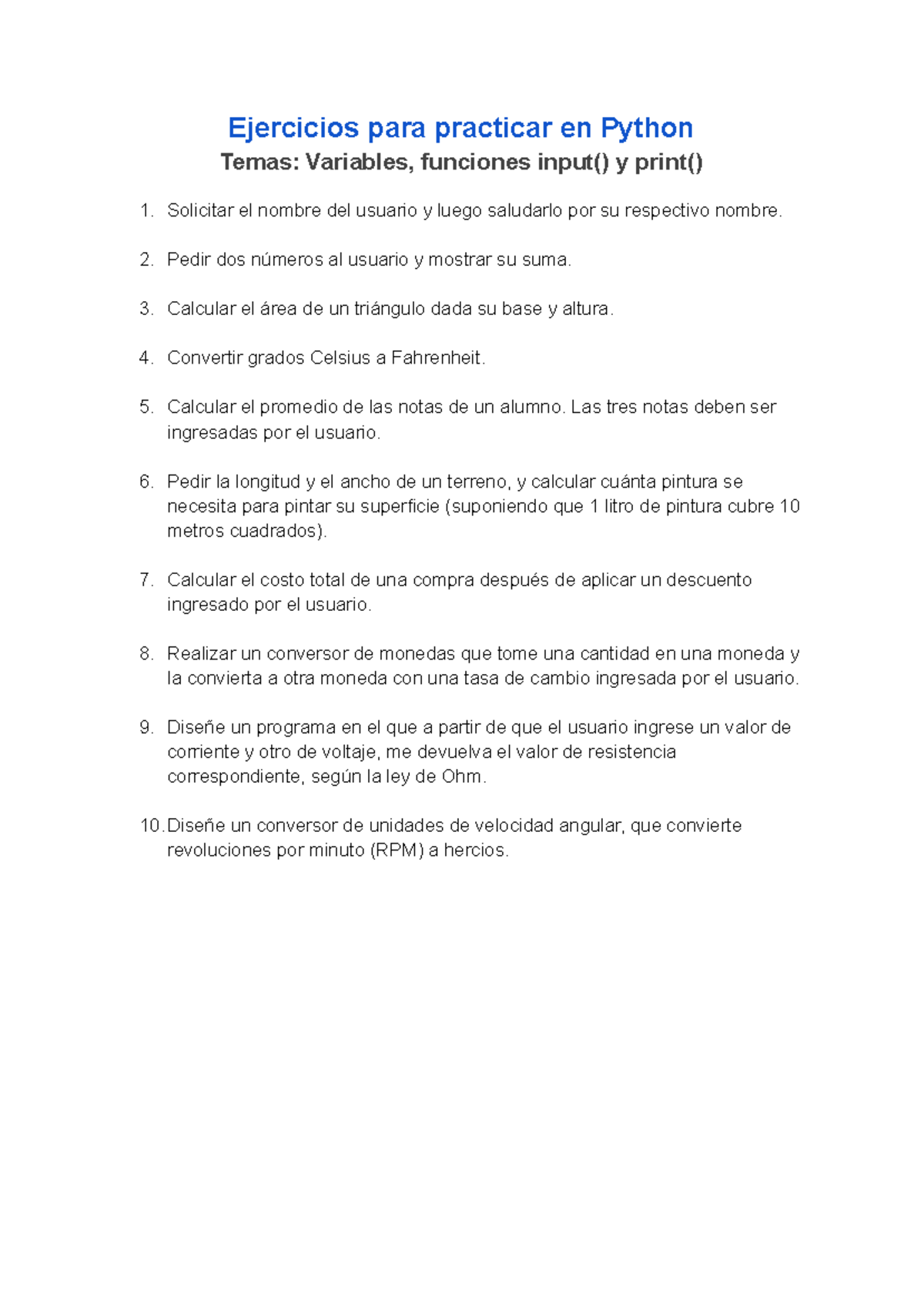 Ejercicios Prácticos en Python: Variables y Funciones (Práctica) - Studocu