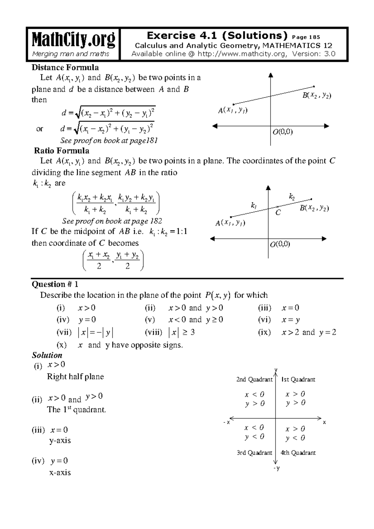 Solutions to Exercise 4.1 (Calculus and Analytic Geometry ...