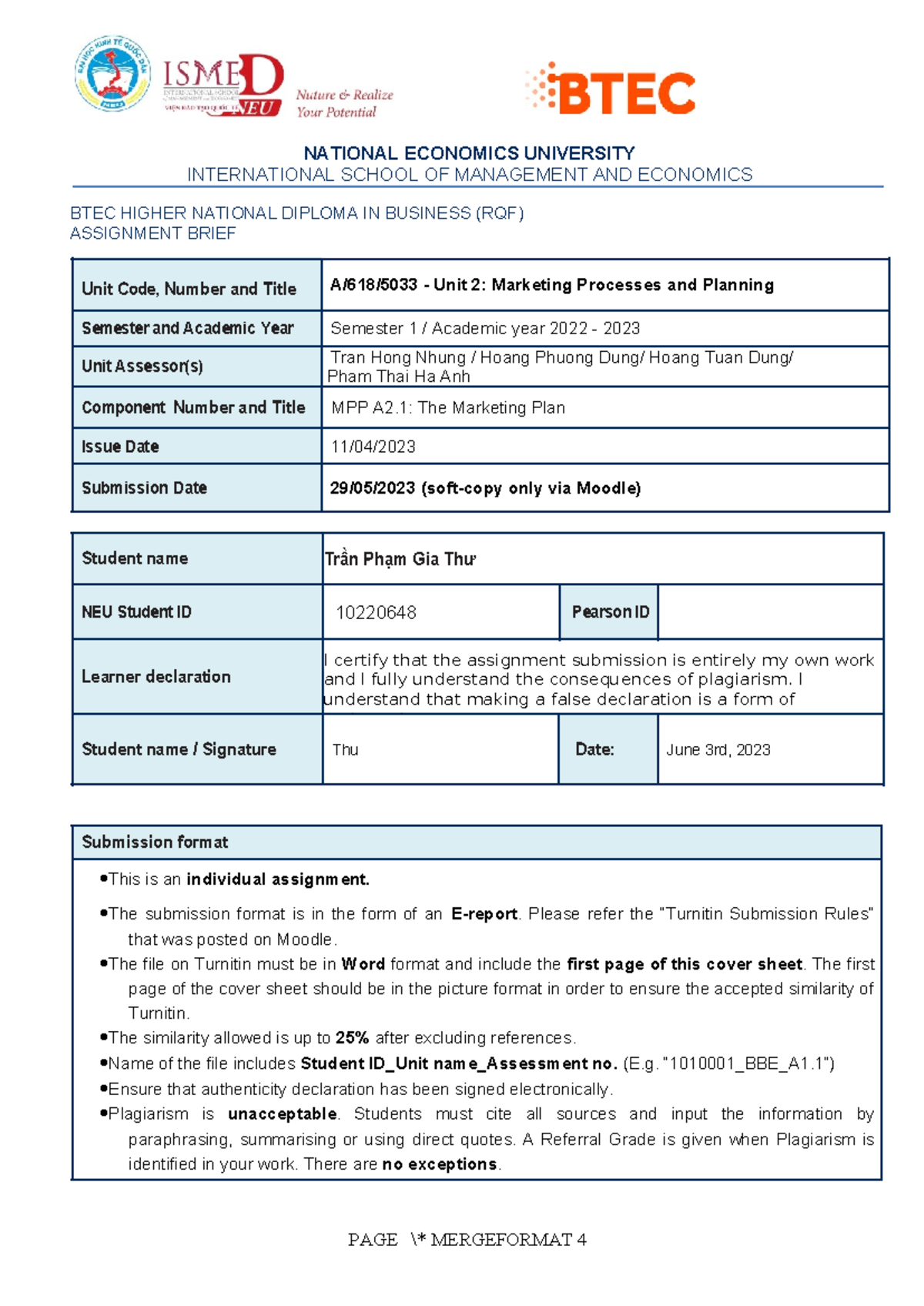 [ MPP S2-2223] Assignment Brief - A2 - NATIONAL ECONOMICS UNIVERSITY ...