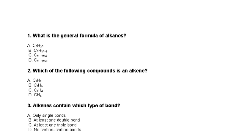 Chemistry Homework: Alkanes, Alkenes, and Alkynes Concepts - Studocu