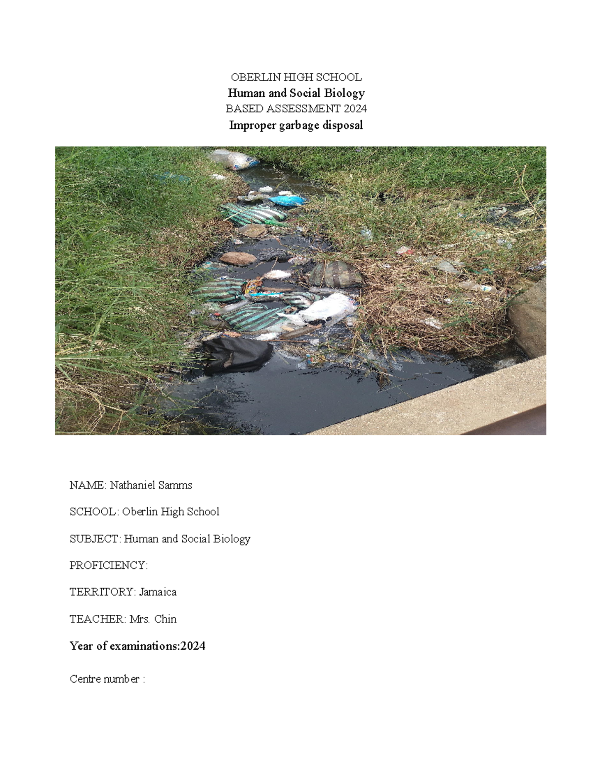 HSB SBA - Assessment on Improper Garbage Disposal in New Garden - Studocu
