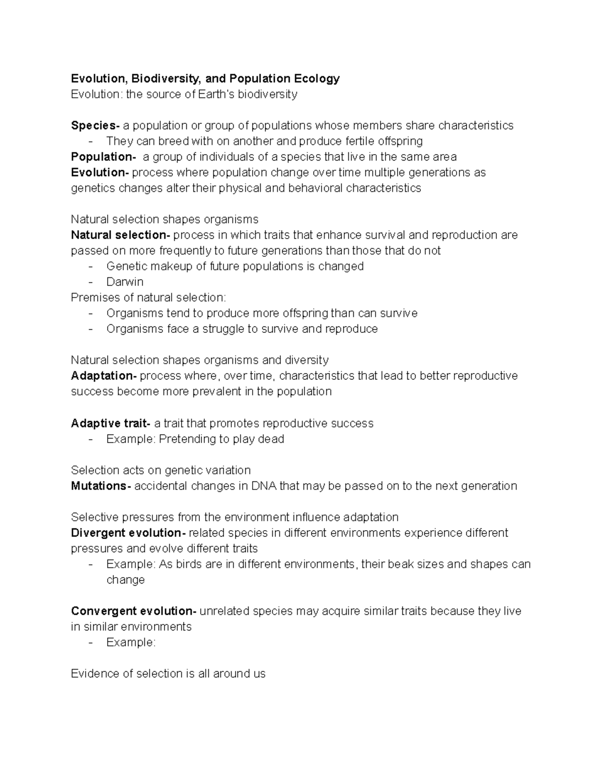 Ecology Lecture Notes: Evolution, Biodiversity & Population Dynamics ...