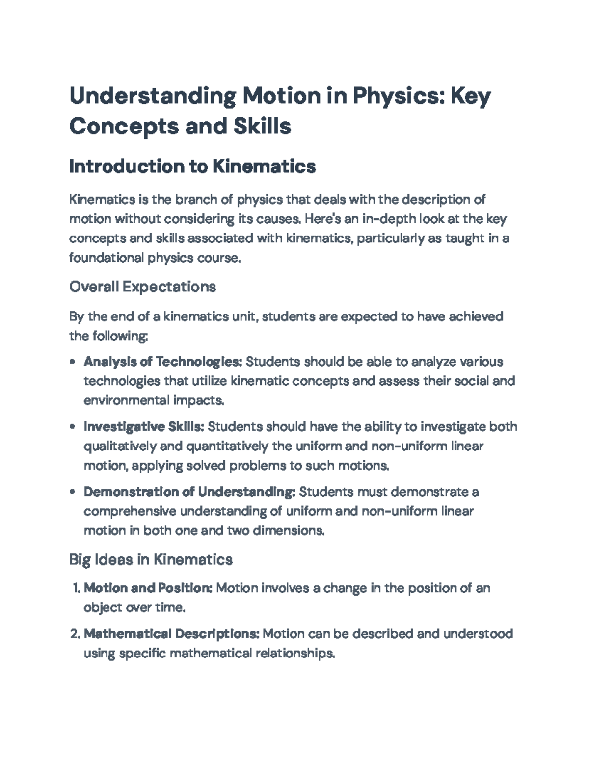Introduction to Kinematics in Physics: Key Concepts and Skills ...