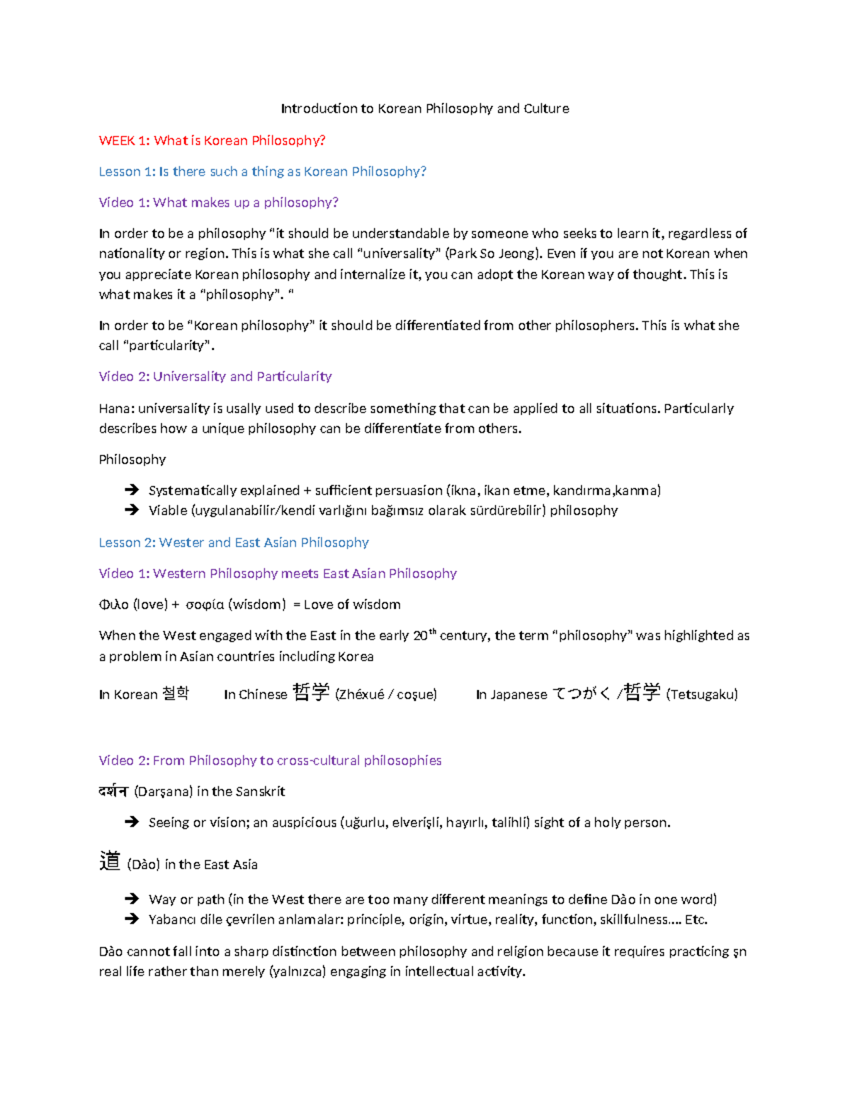 KOR 101: Intro to Korean Philosophy & Culture - Week 1 Overview - Studocu