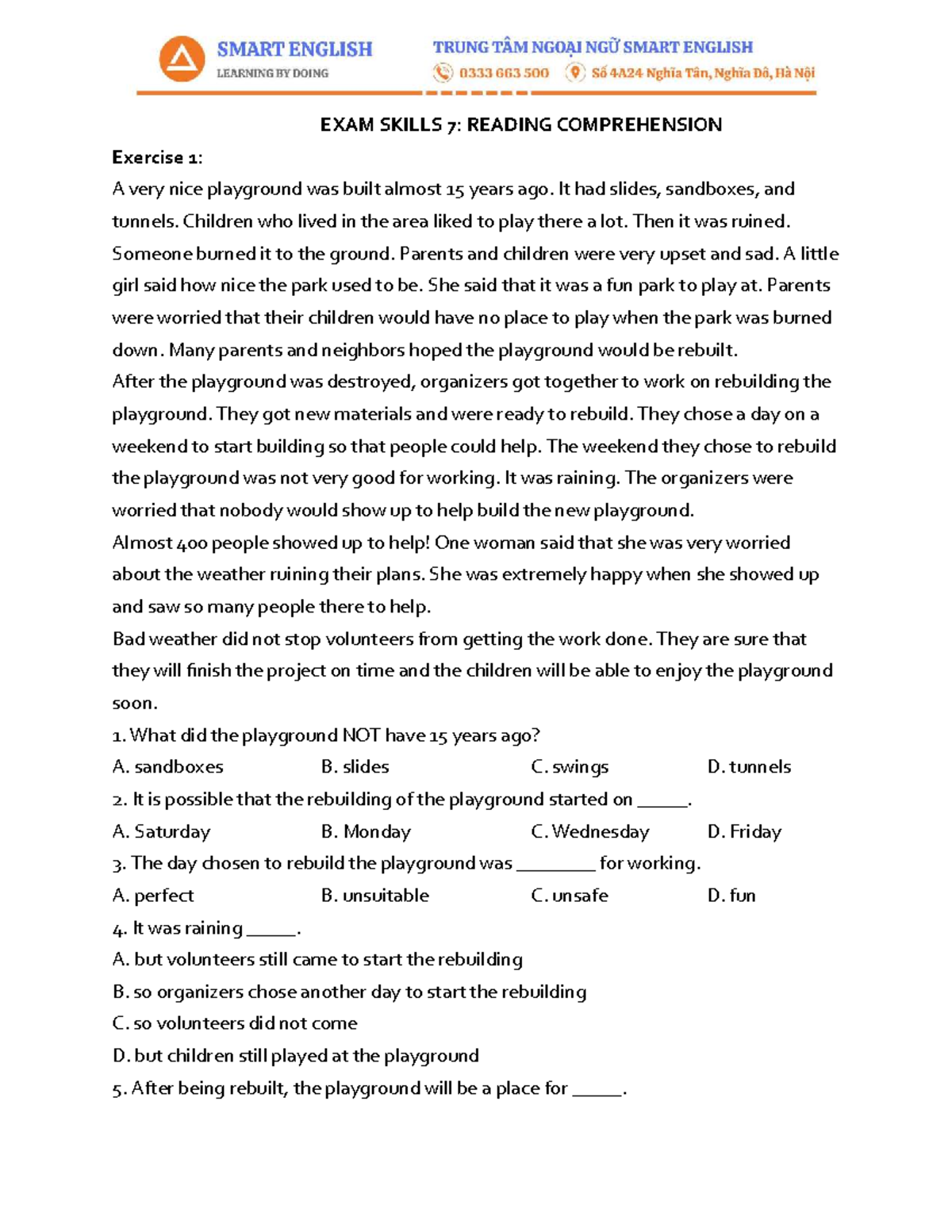 [ĐT5] Exam Skills 7: Reading Comprehension Exercises - Studocu