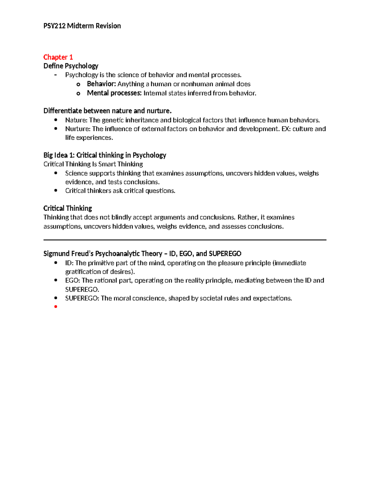 PSY212 Midterm Study Guide: Key Concepts and Definitions - Studocu