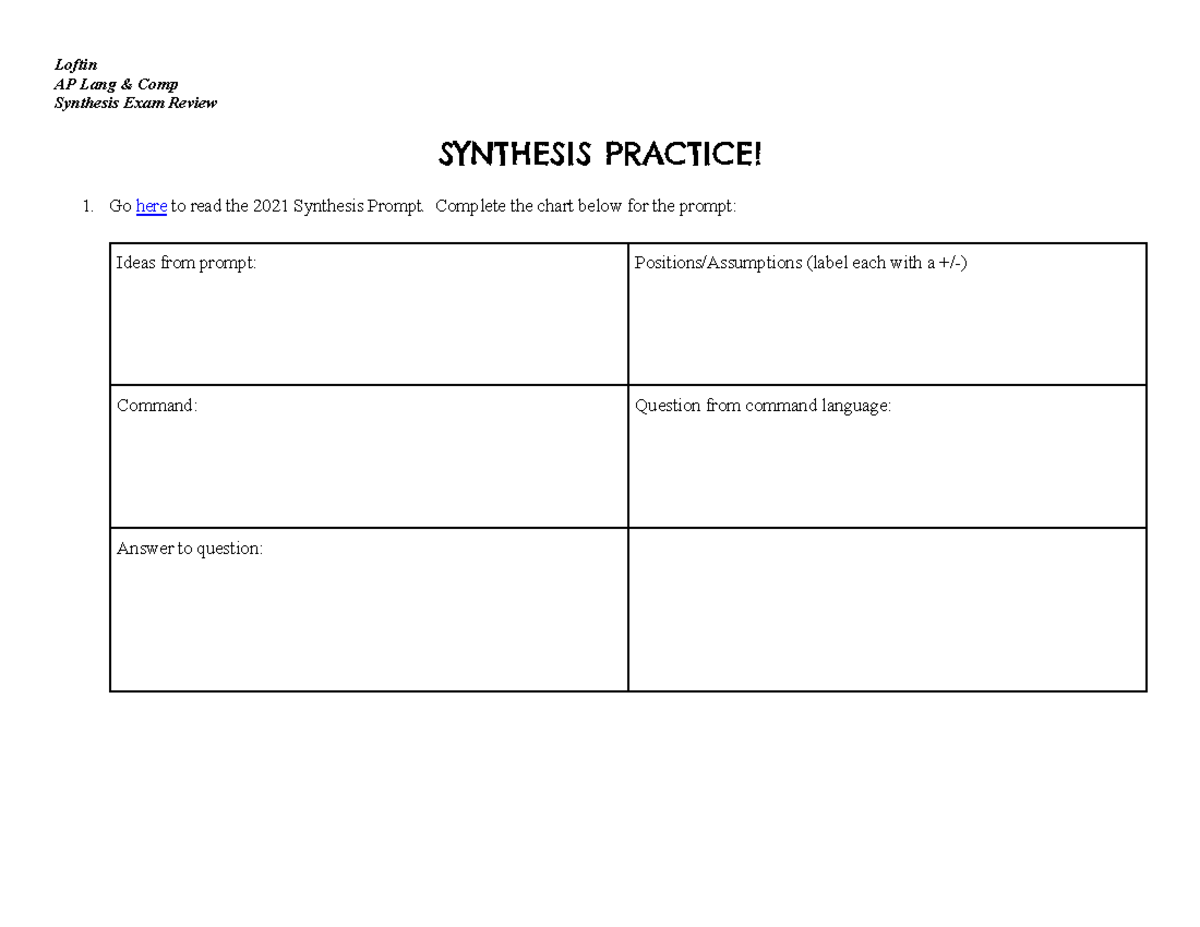 AP Lang 2021 Synthesis Exam Review: Practice & Analysis Guide - Studocu
