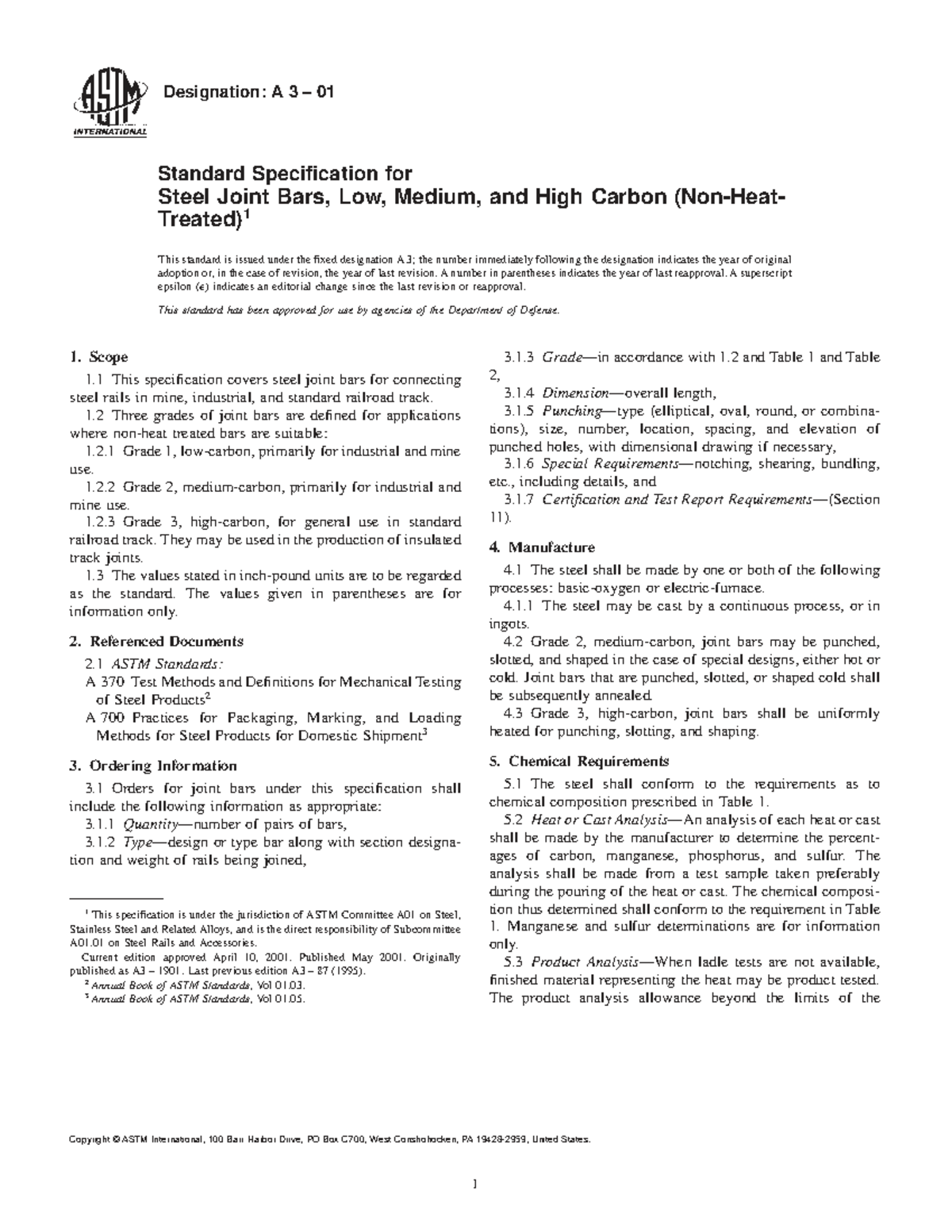 ASTM A 3 01 Standard Specification for Steel Joint Bars - Studocu