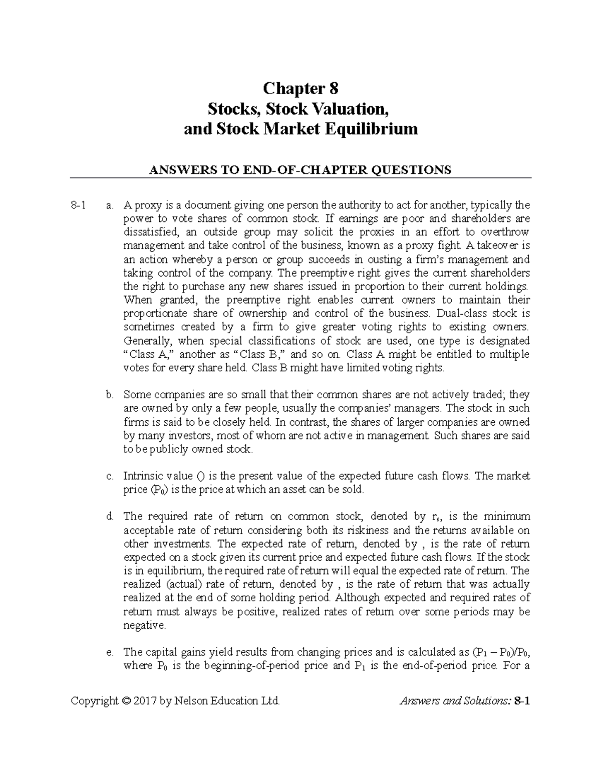 Brigham CH 8 Stocks & Valuation Notes (3rd Ed) Insights and Solutions ...