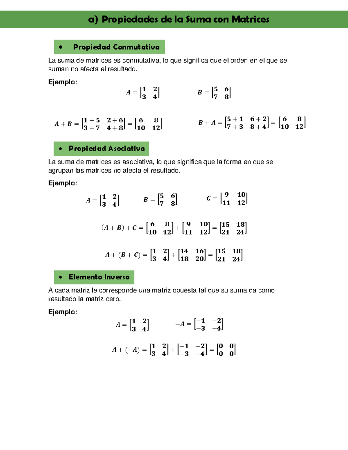 Propiedades de Suma y Producto de Matrices - Álgebra - Studocu