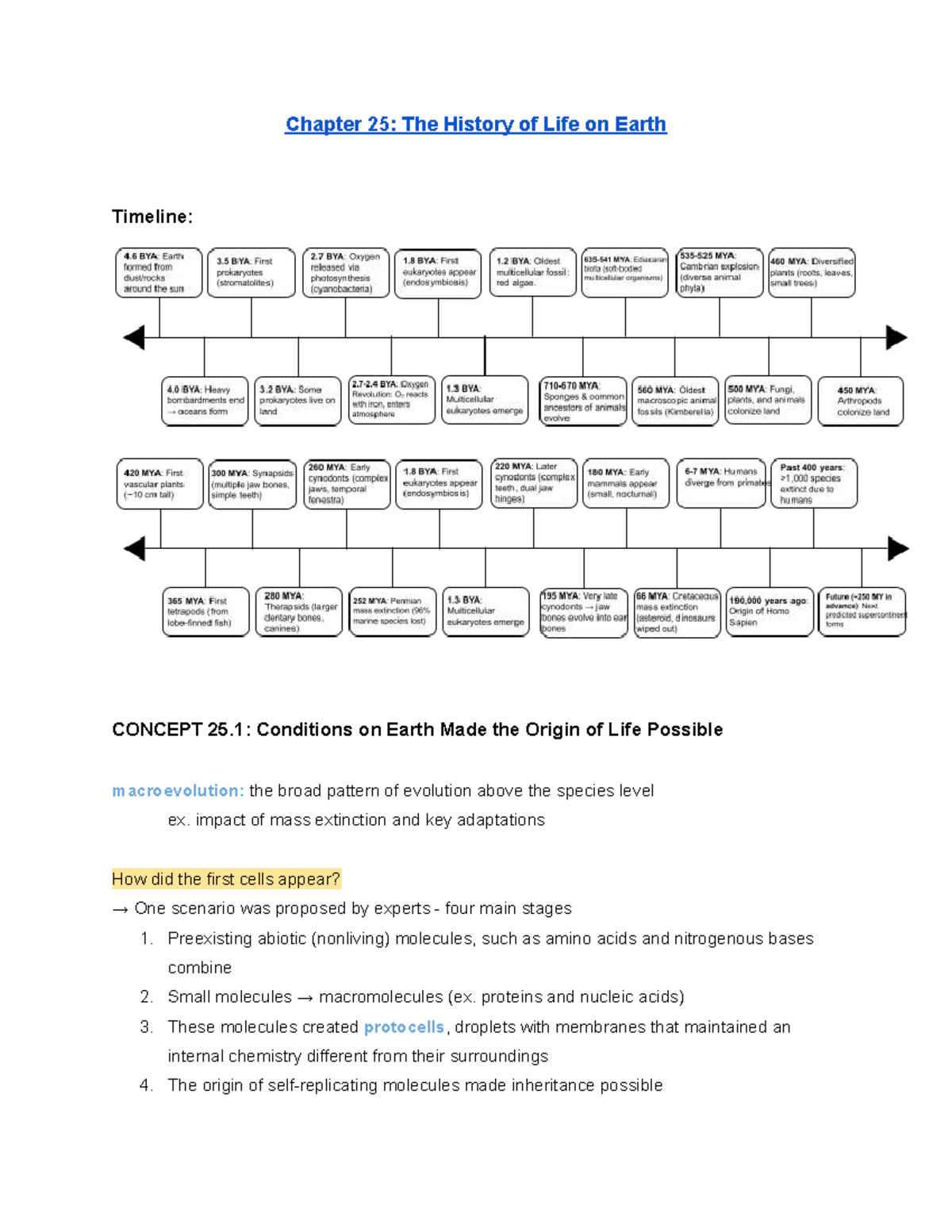 AP Biology Notes: Chapter 25 - The History of Life on Earth - Studocu