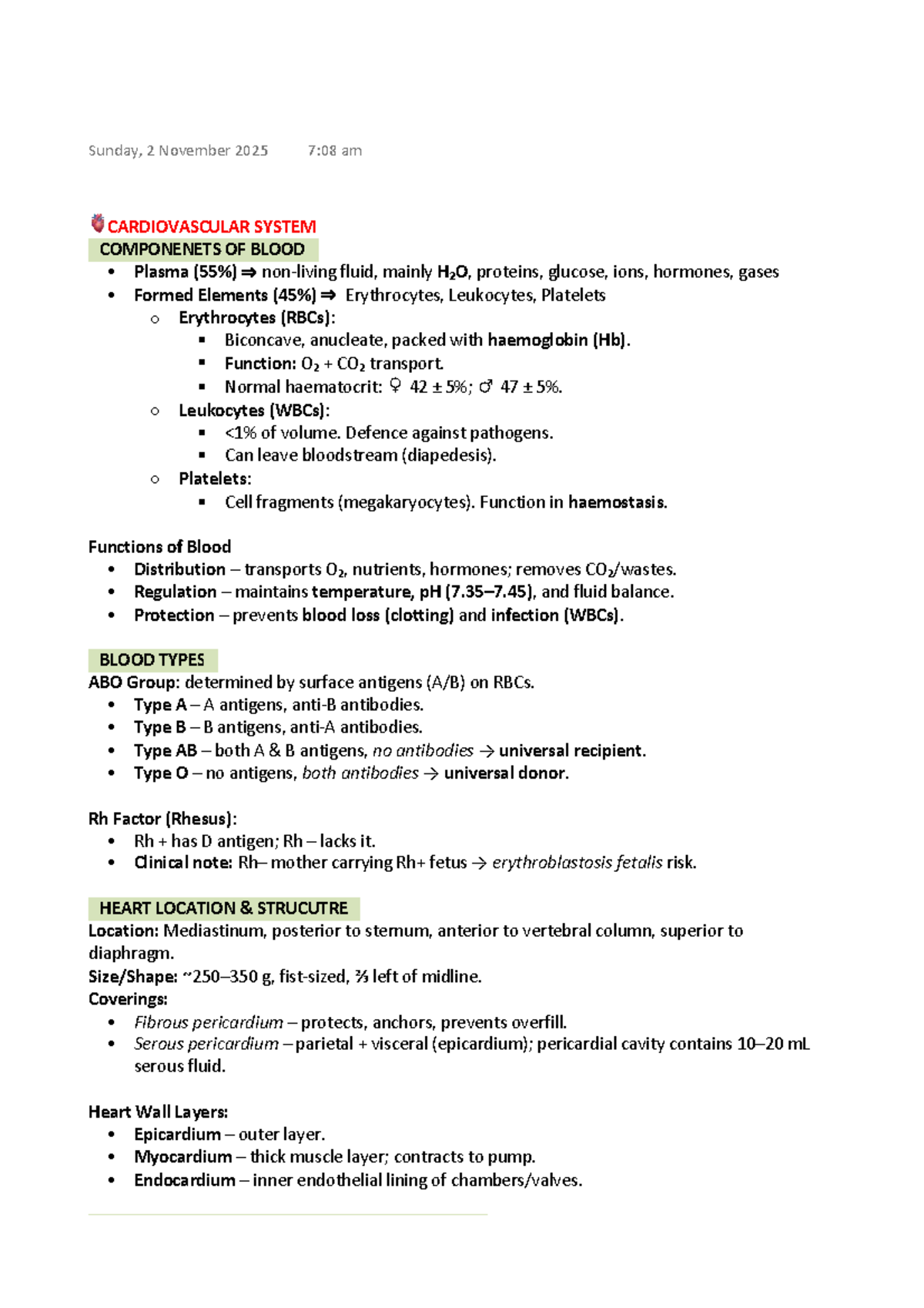 Cardiovascular System Overview: Key Concepts and Functions - Studocu