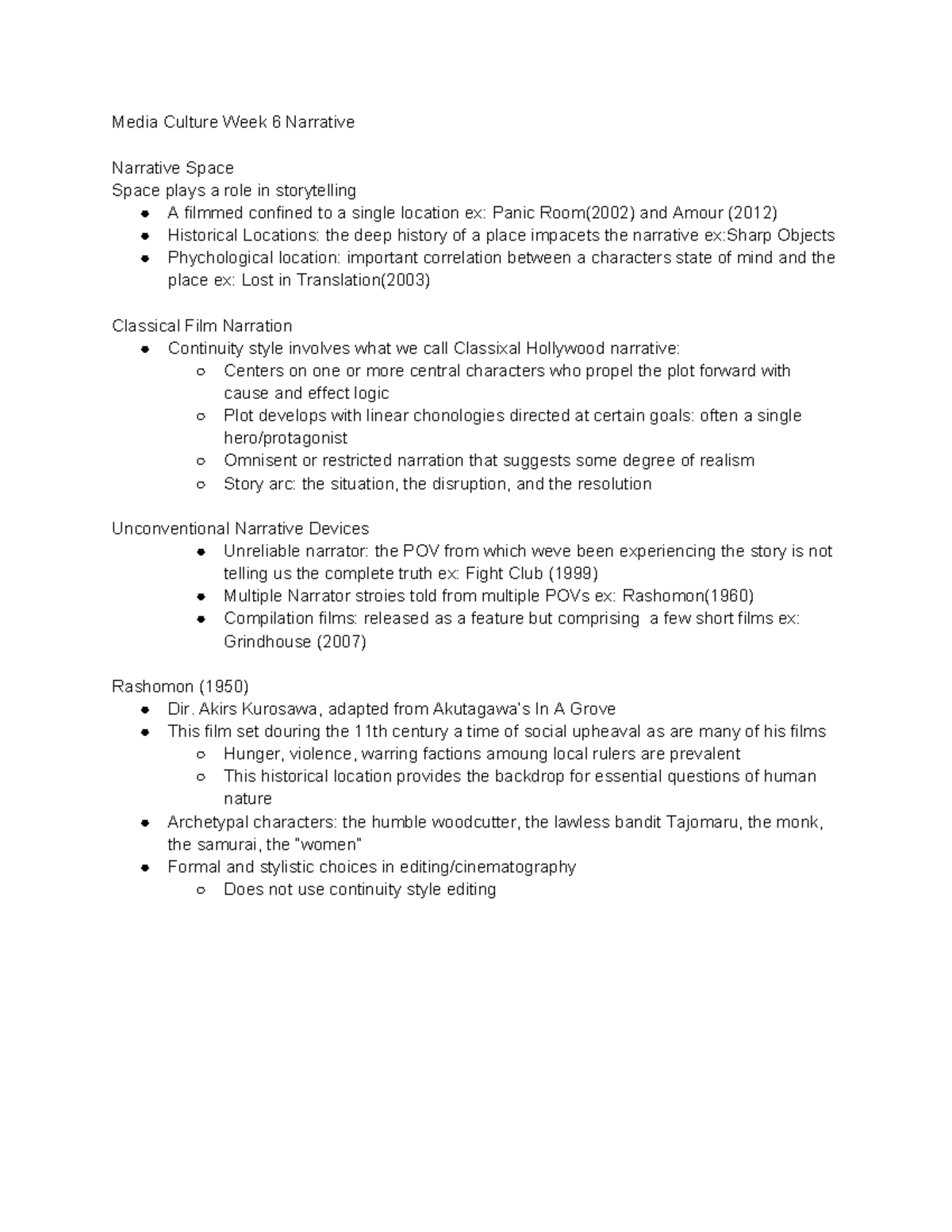 Media Culture: Week 6 - Narratives and Techniques in Film Analysis ...