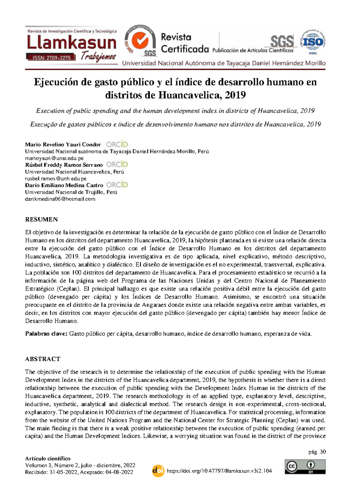 Ejecución de Gasto Público y Desarrollo Humano en Huancavelica, 2019 ...